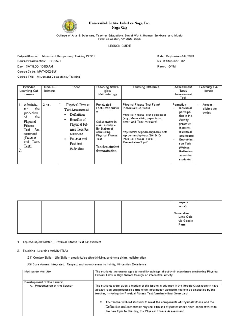 Lesson-Guide-Physical Fitness Assessment-Ms Villafuerte | PDF ...