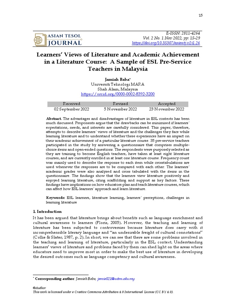 Learners Views of Literature and Academic Achieve | PDF | English As A ...