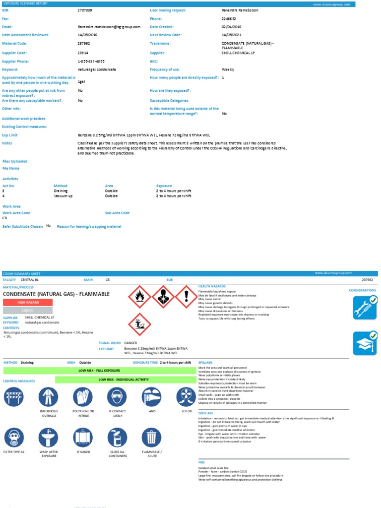 Natural Gas Condensate COSHH | PDF