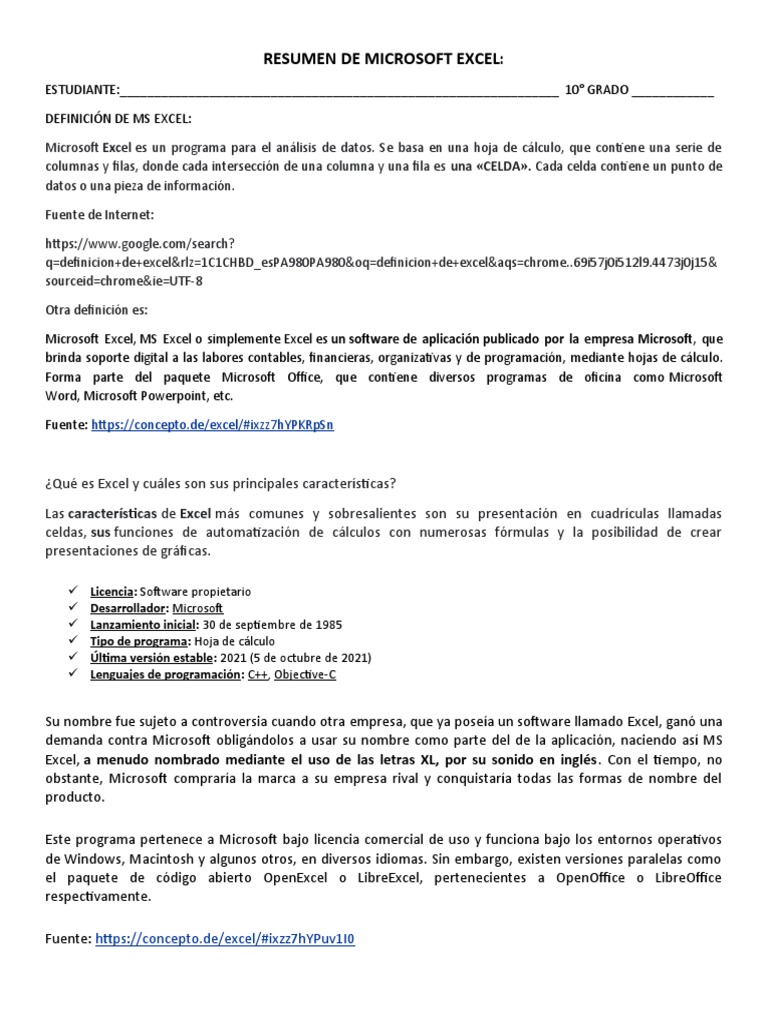 Resumen de MS - Excel | PDF Resumen de MS - Excel | PDF