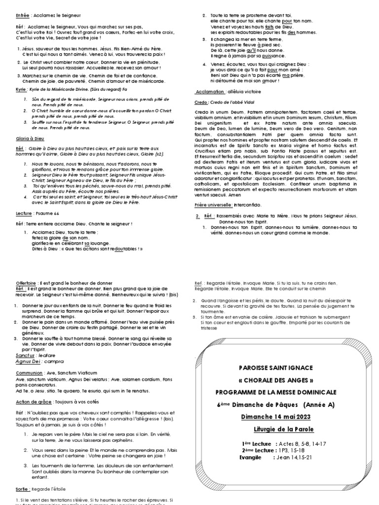 Programme MESSE, 6e DIMANCHE DE PAQUE ANNEE A | PDF