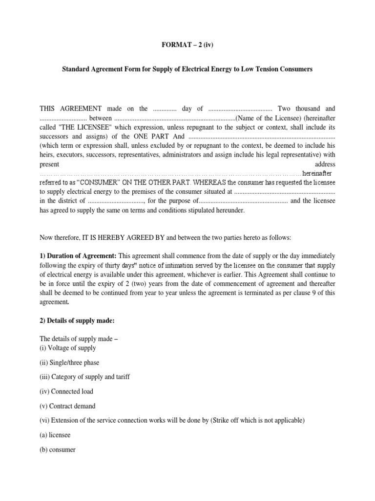 Agreement - Form - For - LT Connection | PDF | Taxes | Tariff