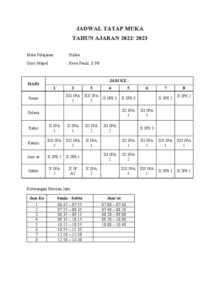 Jadwal Tatap Muka | PDF