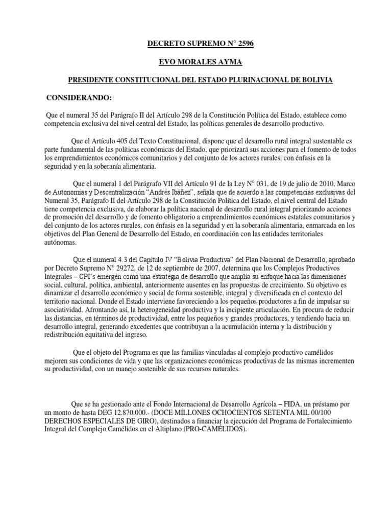 Decreto Supremo N2596docx | PDF | Bolivia | Estado (política)