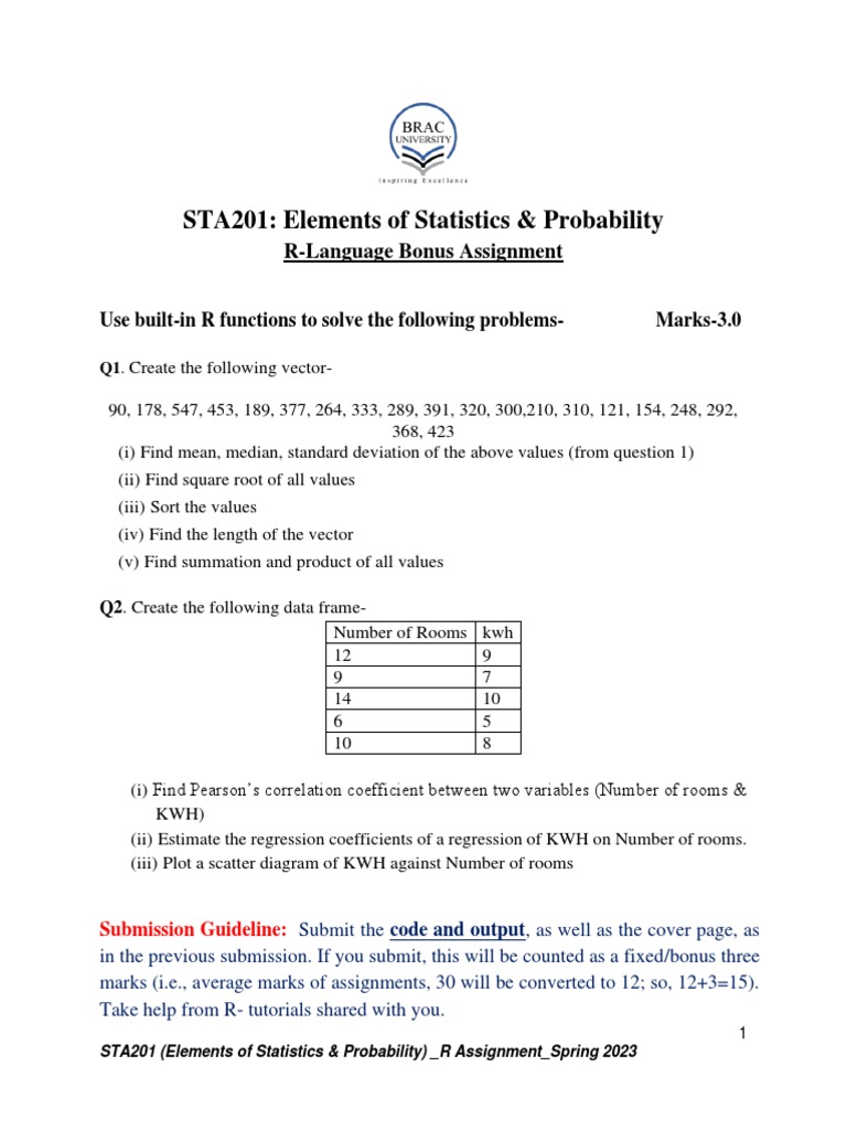 STA201 Assignment - R (Spring 2023) | PDF