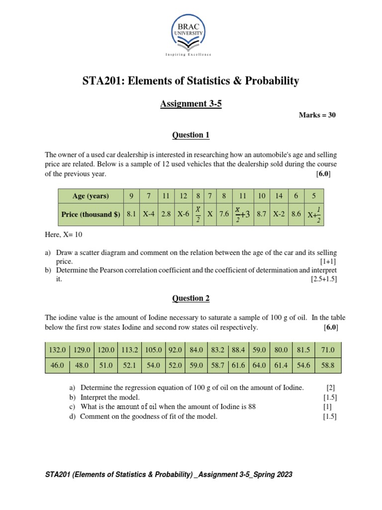 STA201 Assignment 3-5 (Spring 2023) | PDF | Statistics | Statistical Theory