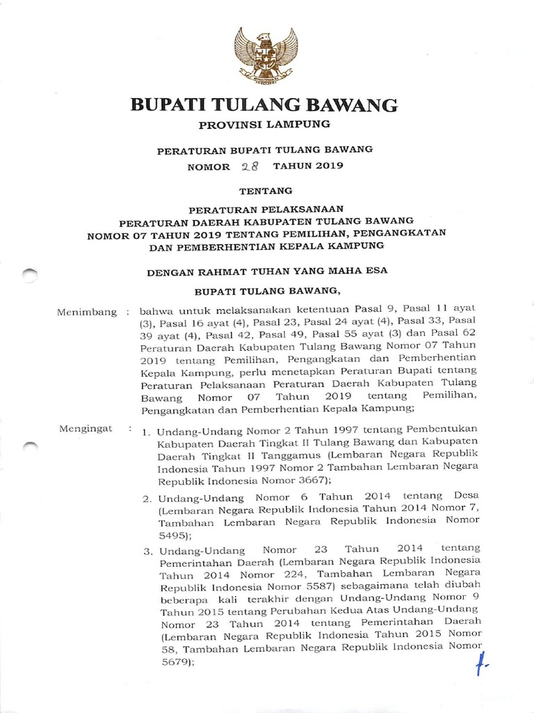 Perbup Nomor 28 Tahun 2019 | PDF