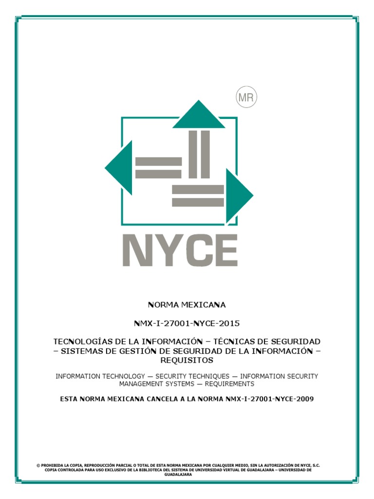 Norma Mexicana Nmx-i Nyce-2015 Tecnologías de La Información Técnicas ...