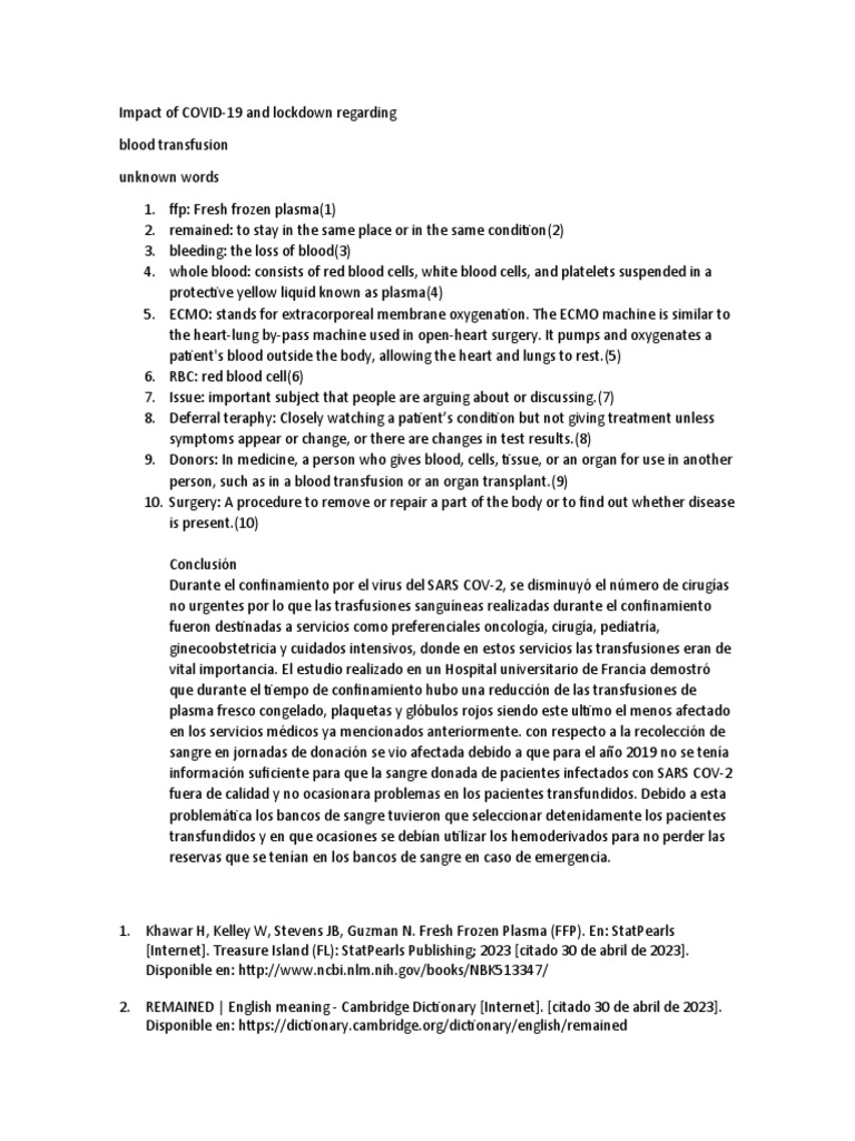 Unknown Words Of Article Blood Bank Of Covid 19 Descargar Gratis PDF