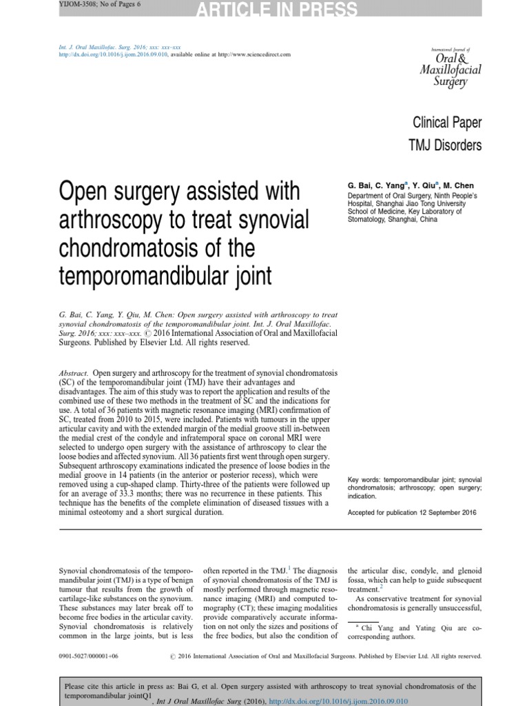 Open Surgery Assisted With Arthroscopy To Treat Synovial Chondromatosis ...