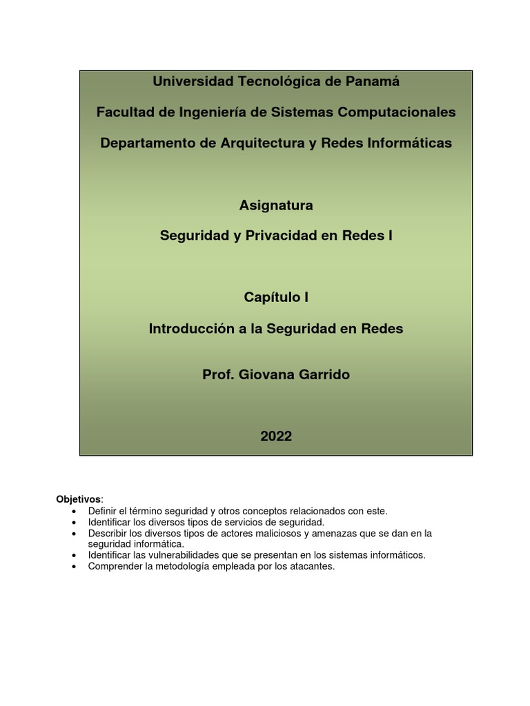 Capítulo I Introducción A La Seguridad en Redes | PDF | Seguridad | La ...