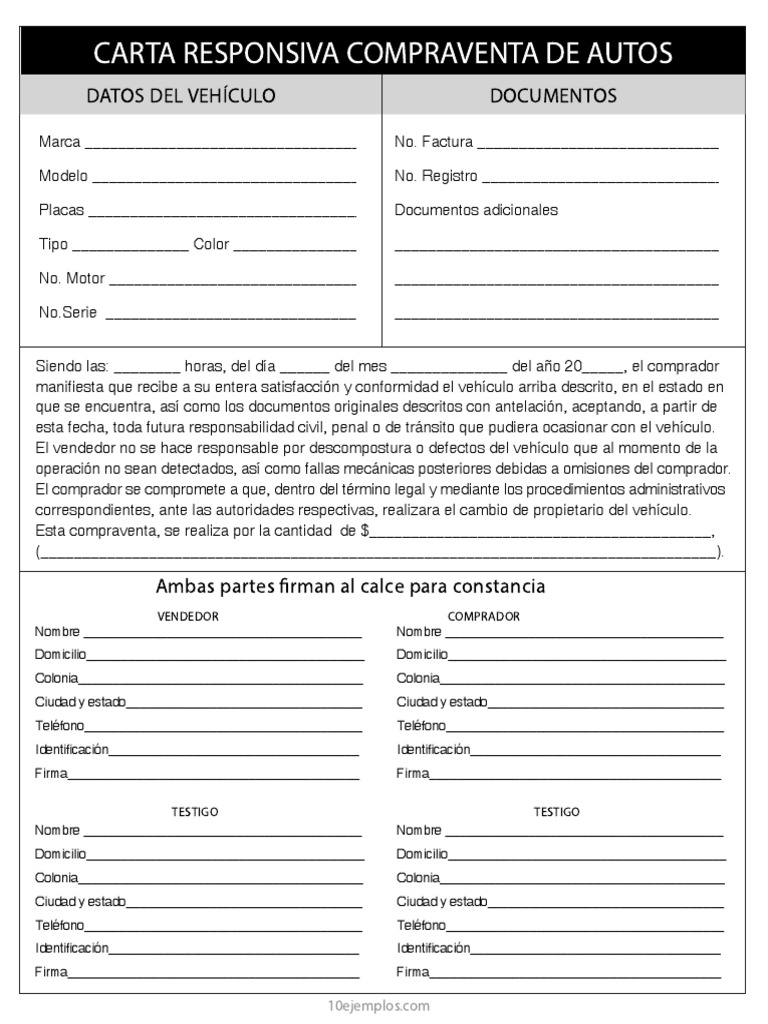 Carta Responsiva Compraventa Auto | PDF | Transporte | Vehículos