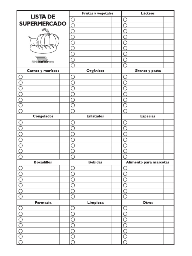 Lista de supermercado completa imprimible | PDF