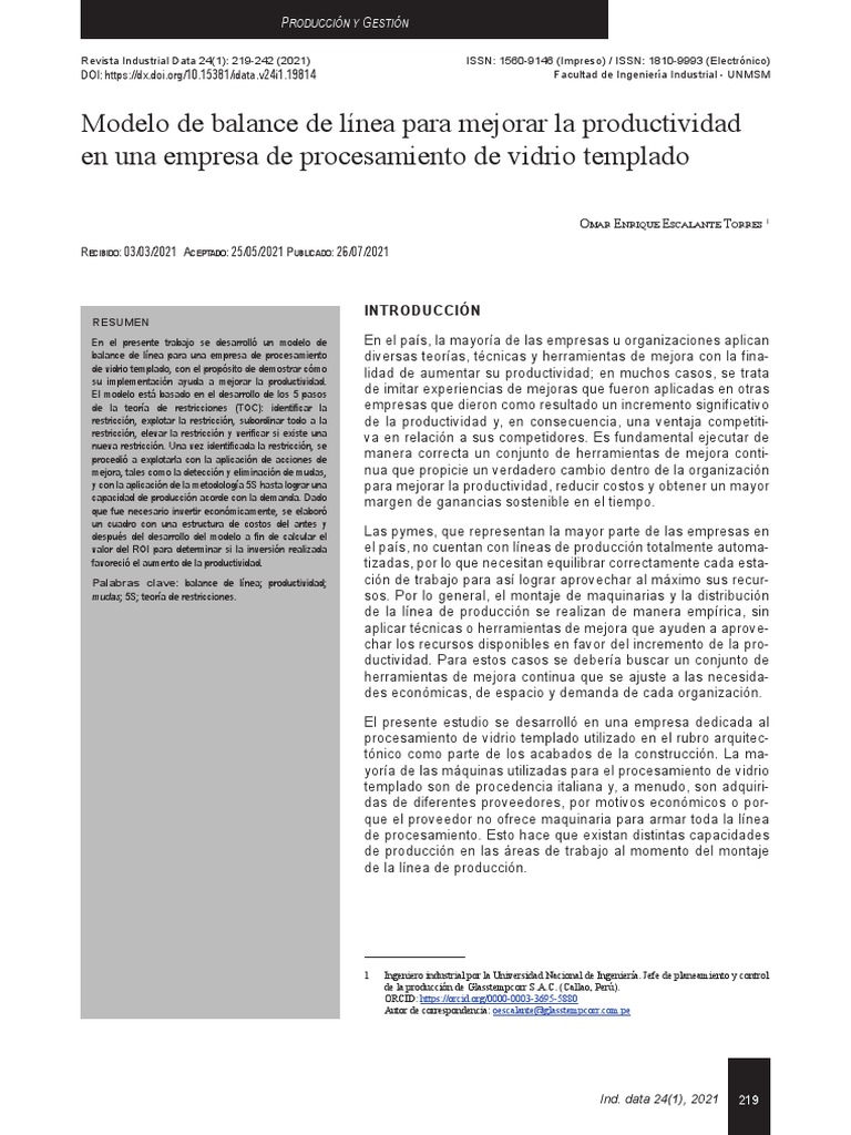 Modelo de Balance de Línea en Vidrio Templado | PDF | Negocios ...
