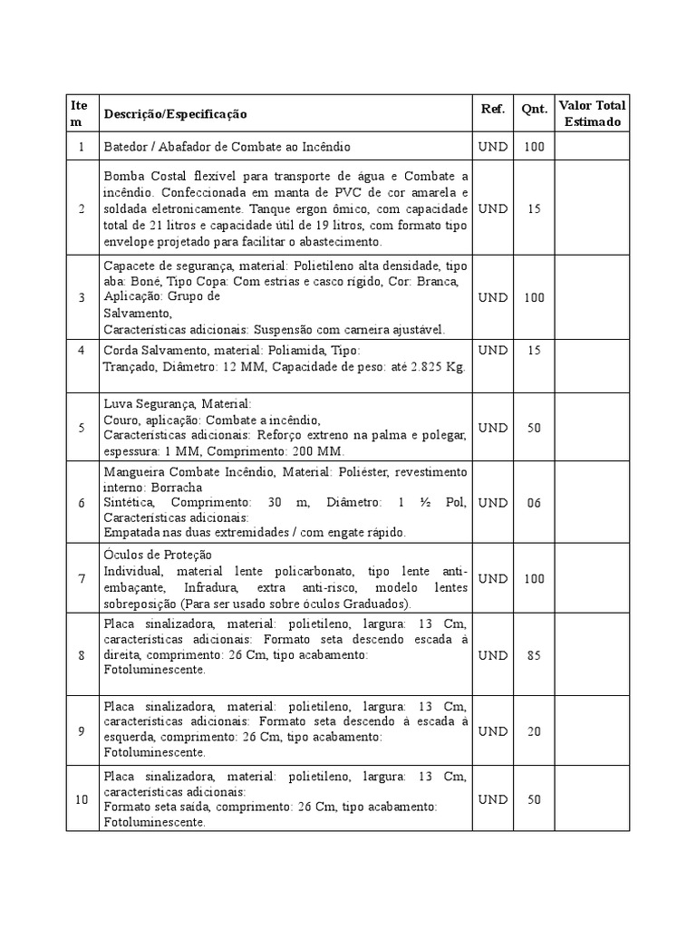 Lista de Equipamentos | PDF