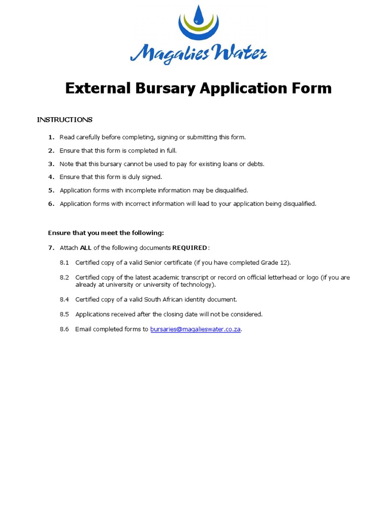 MW New External Bursary Form | PDF