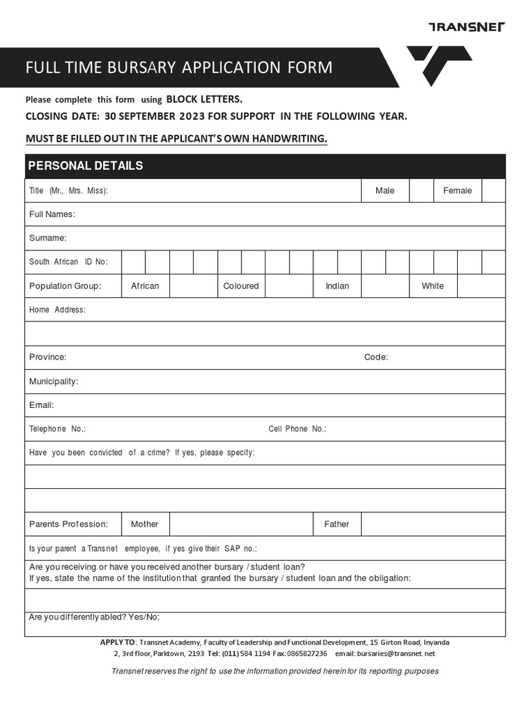 Bursary Application Form 2023 | PDF | Career & Growth