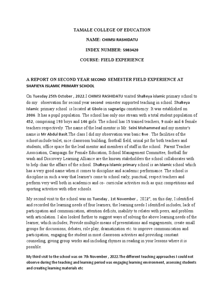 Field Experience | PDF | Learning | Schools