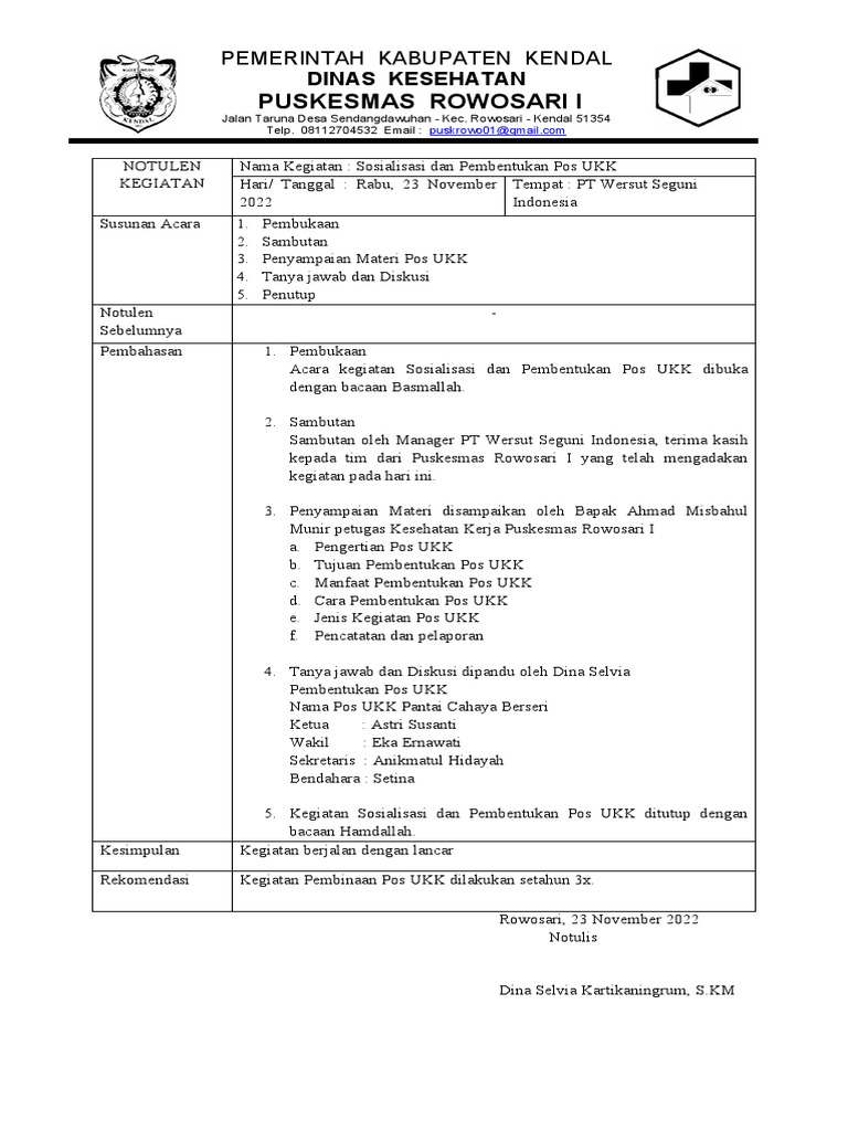 Notulen Pos UKK WSI | PDF