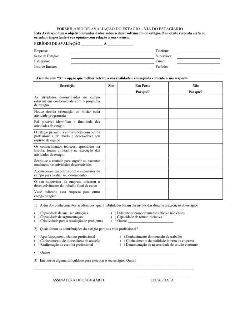 Formulário de Avaliação Do Estágio | PDF
