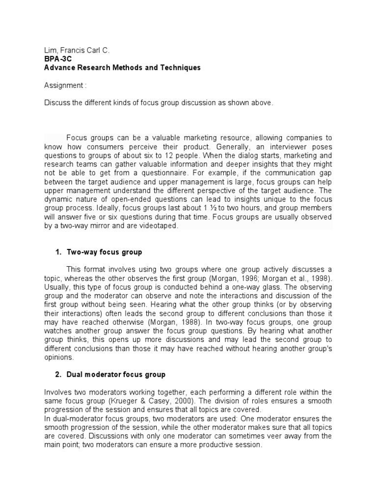 Research Assignment | PDF | Focus Group | Methodology