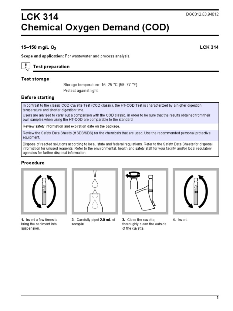 Working Procedure - LCK314 COD Chemical Oxygen Demand - 1ed - LCK314 | PDF