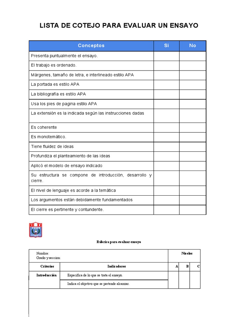 Cotejo para Evaluar Ensayos Académicos | PDF | Crecimiento personal y ...