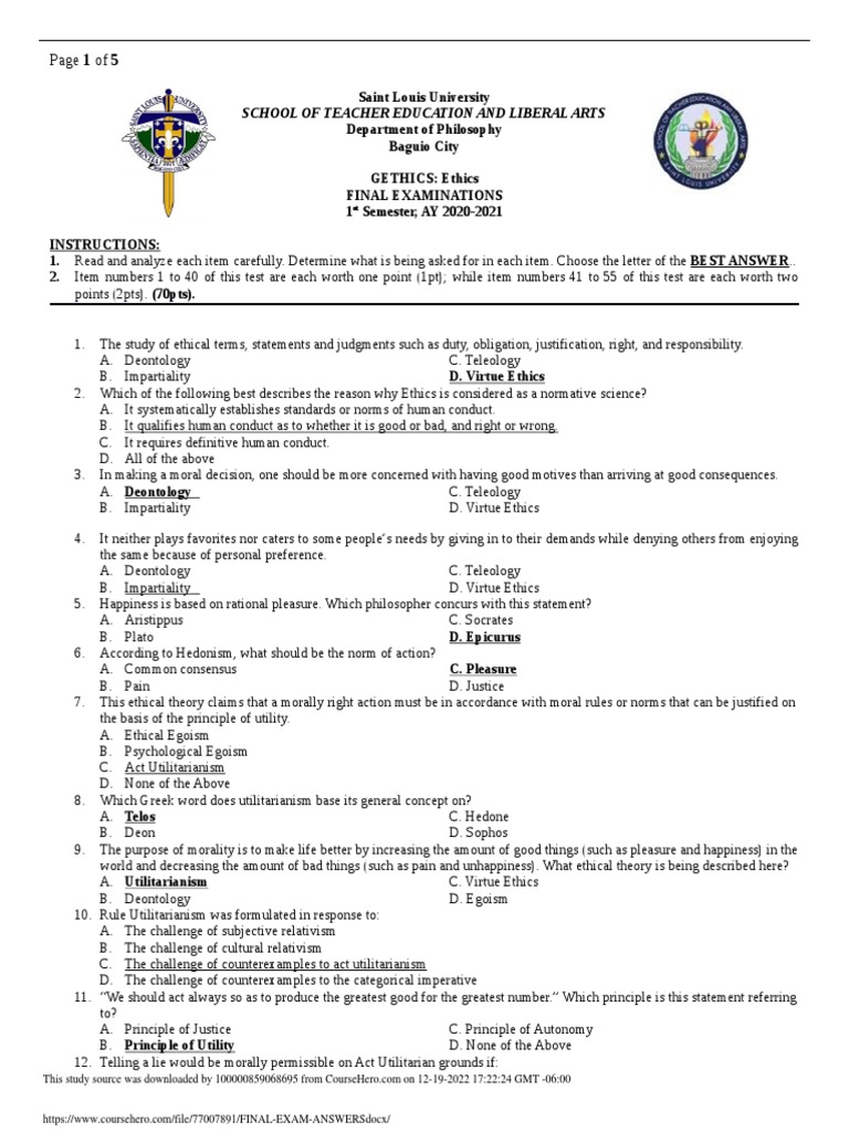 Final Exam Answers | PDF