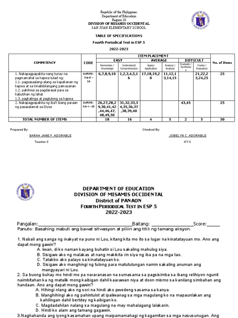 PT - Esp 5 - Q4 | PDF