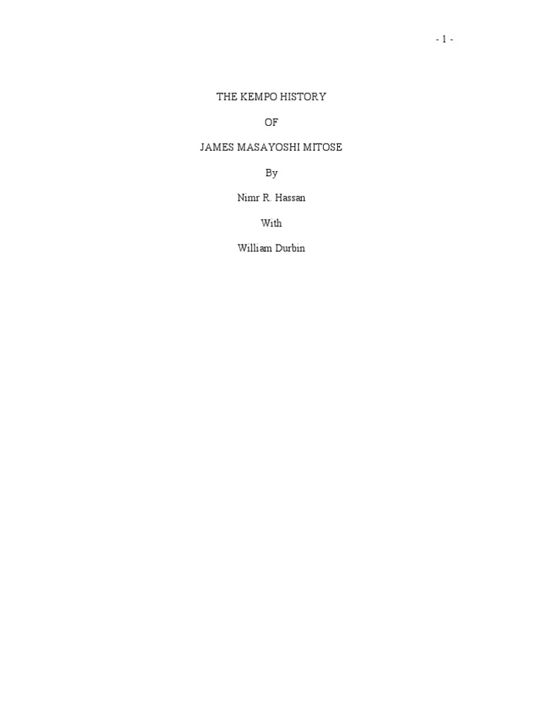 Nimr R. Hassan, William Durbin - The Kempo History of James Masayoshi ...