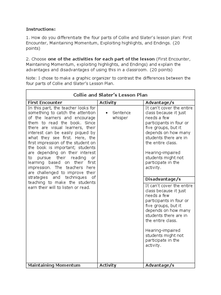 Collie and Slaters Lesson Plan | PDF