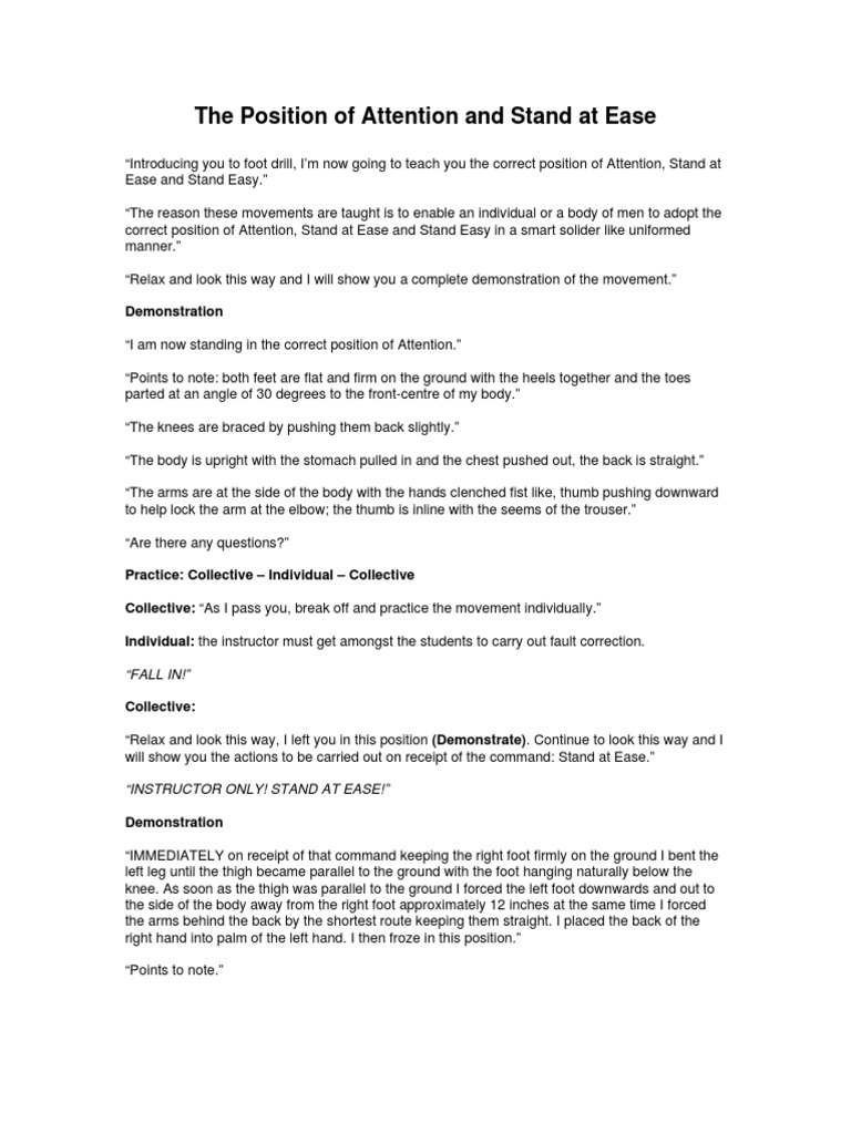 Position of Attention and at Ease | PDF