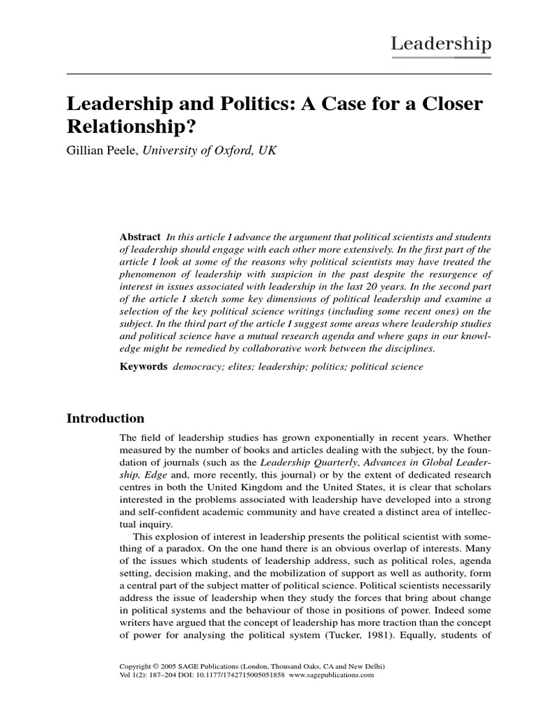 Leadership and Politics: A Case For A Closer Relationship? | PDF ...