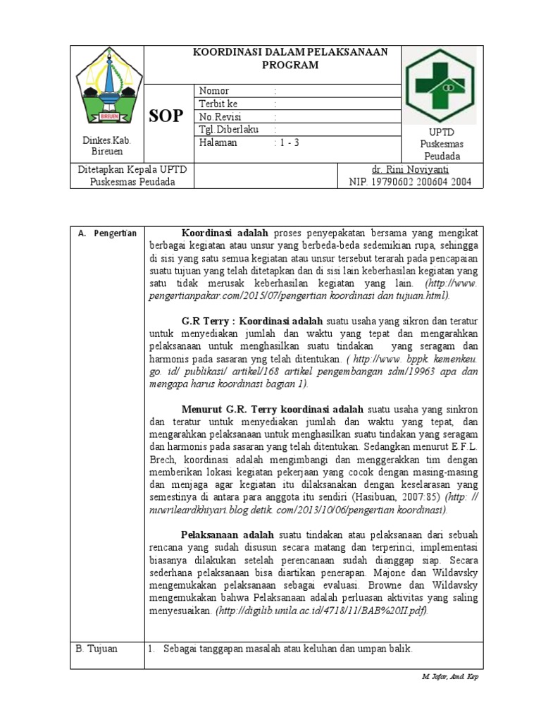 BAB 1 (1.2.5) (9) Sop Koordinasi Dalam Pelaksanaan Program | PDF