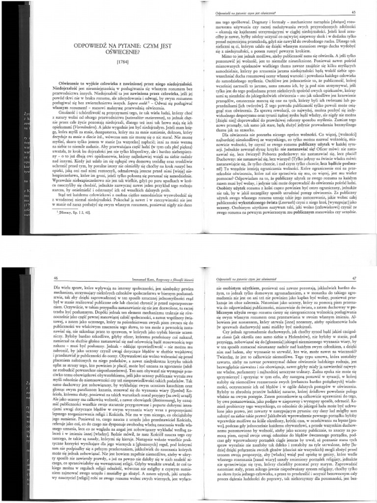 Immanuel Kant Odpowiedz Na Pytanie Czym Jest Oswiecenie | PDF