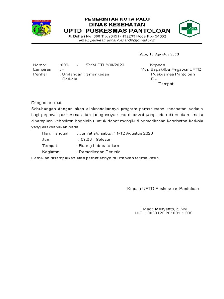 Undangan Pemeriksaan Berkala Agustus | PDF | Kesehatan Holistik