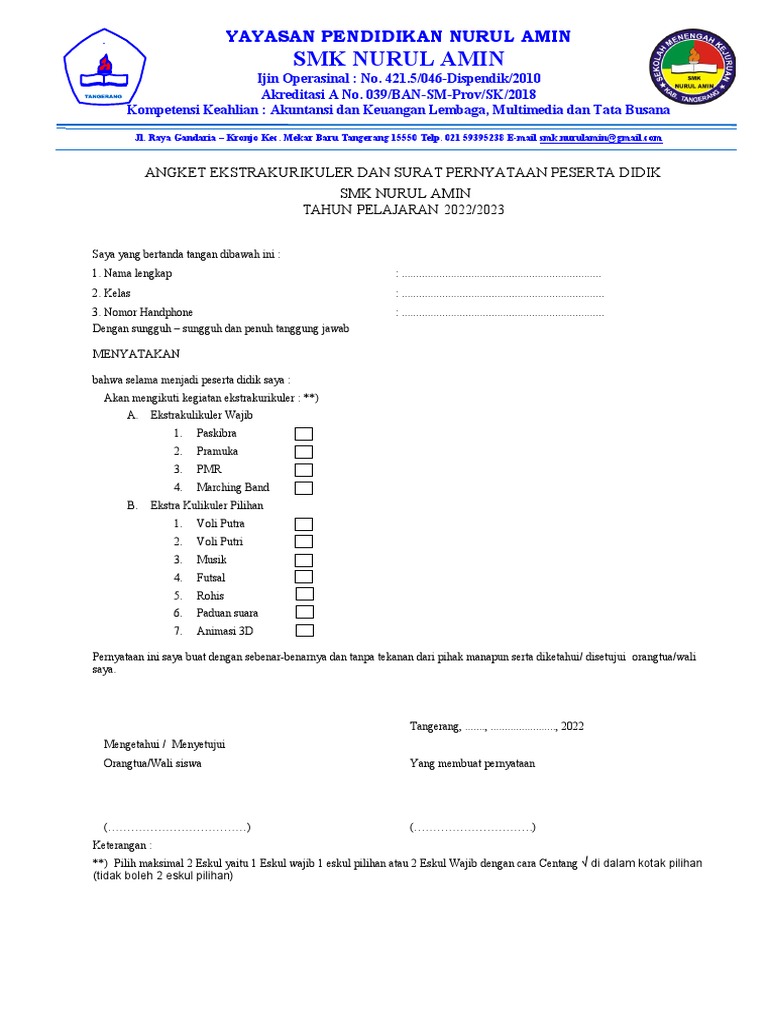 Angket Ekskul 2022 | PDF