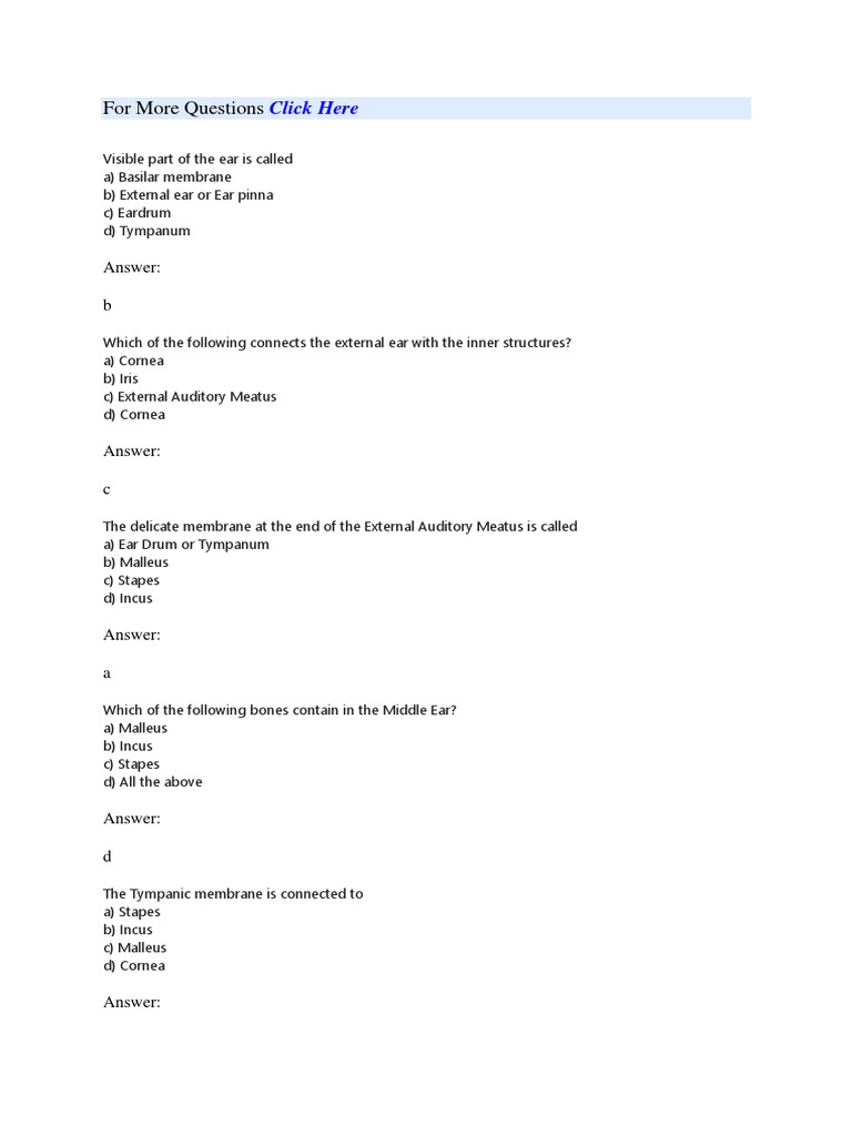MCQ On Human Ear | PDF