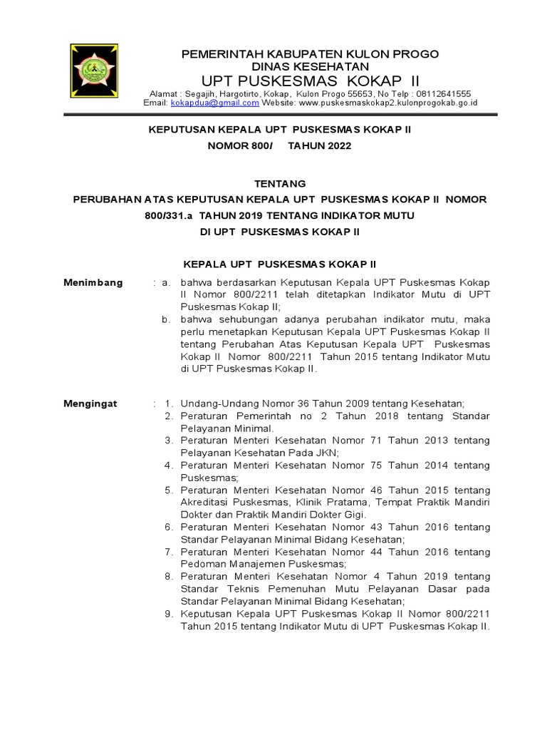 SK Indikator Mutu - Revisi 2019 | PDF