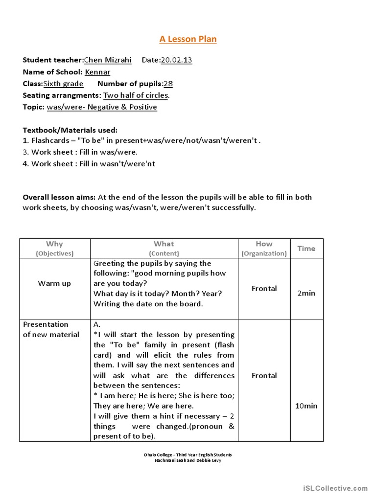 Was - Were Lesson Plan | PDF