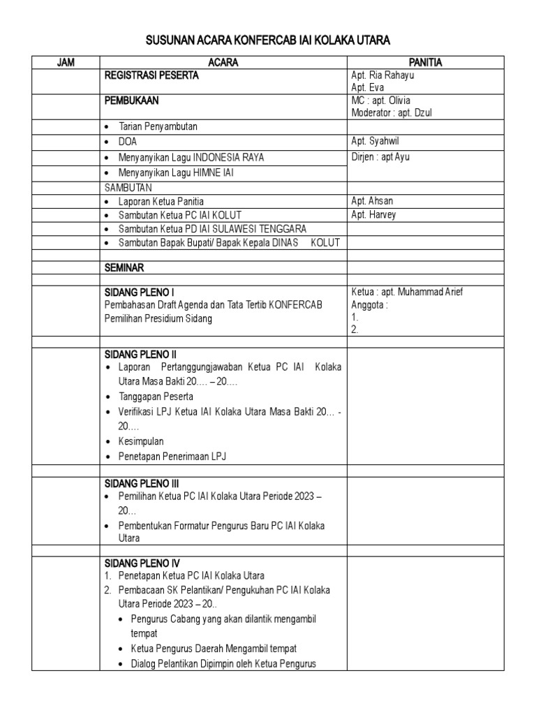 Susunan Acara Konfercab Iai Kolaka Utara | PDF
