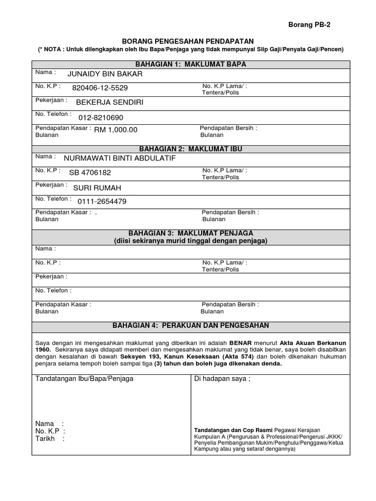 Borang PB2 Borang Pengesahan Pendapatan | PDF Borang PB2 Borang Pengesahan Pendapatan | PDF