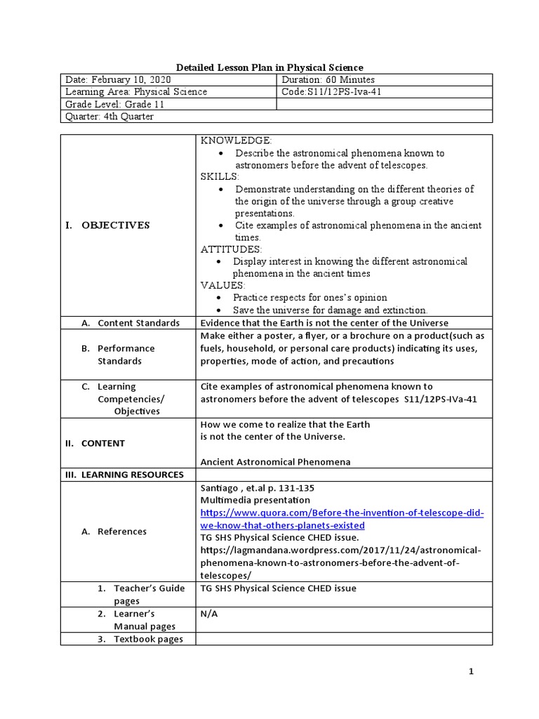 DLP-Physical Science | PDF | Astronomy | Learning