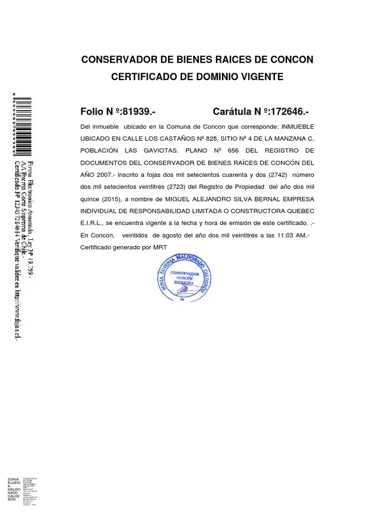 CERTIFICADO Dominio Vigente Casa | PDF