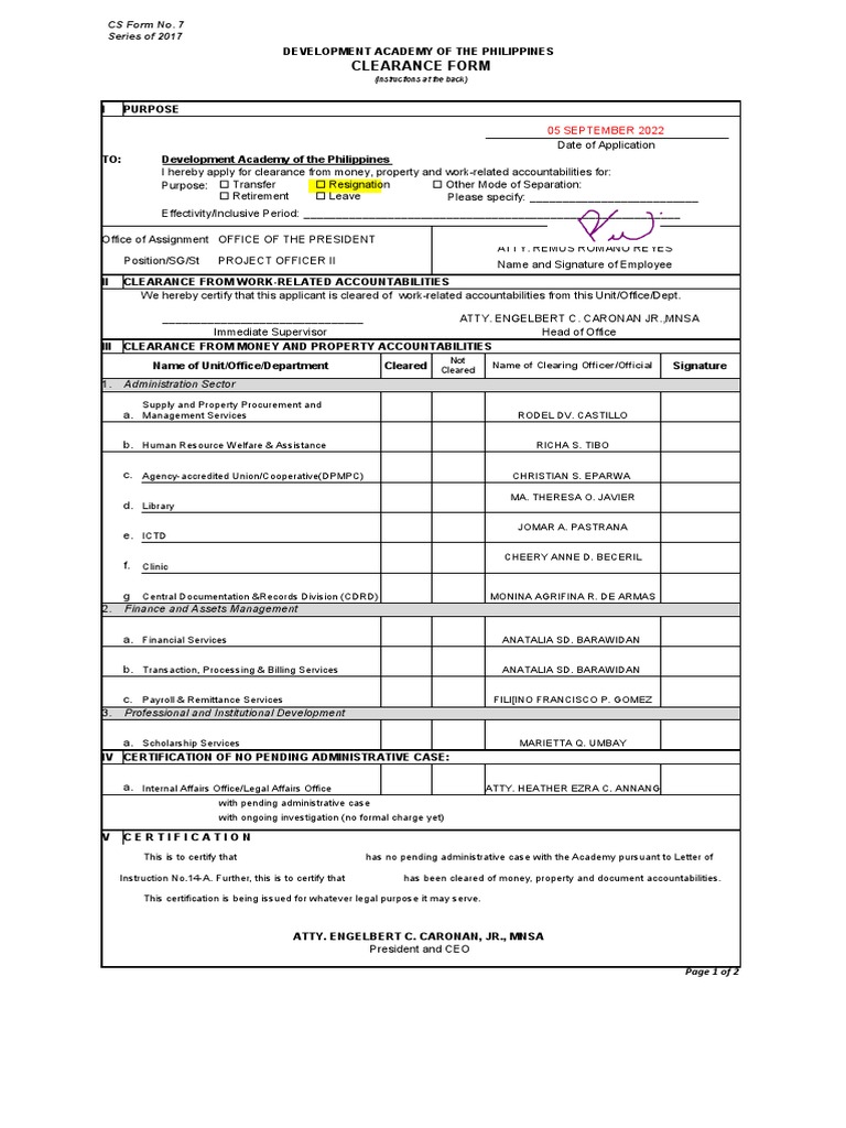 DAP Employee Clearance Form | PDF