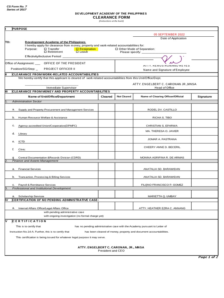 CS Form No. 7 Clearance Form | PDF