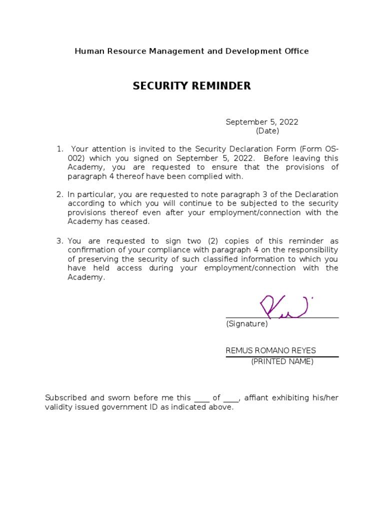 Security Reminder | PDF