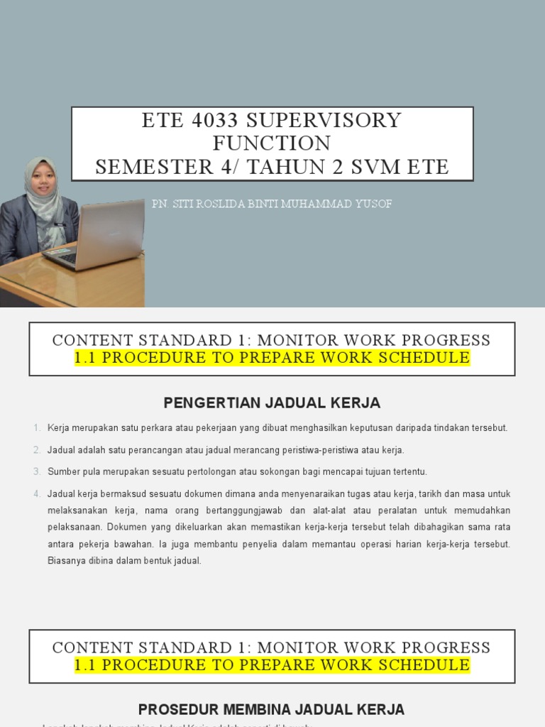 Content Standard 1 Monitor Work Progress | PDF