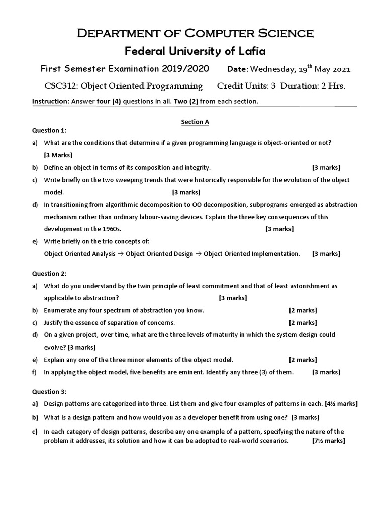 CSC312 Object Oriented Programming Exam | PDF | Use Case | Object ...