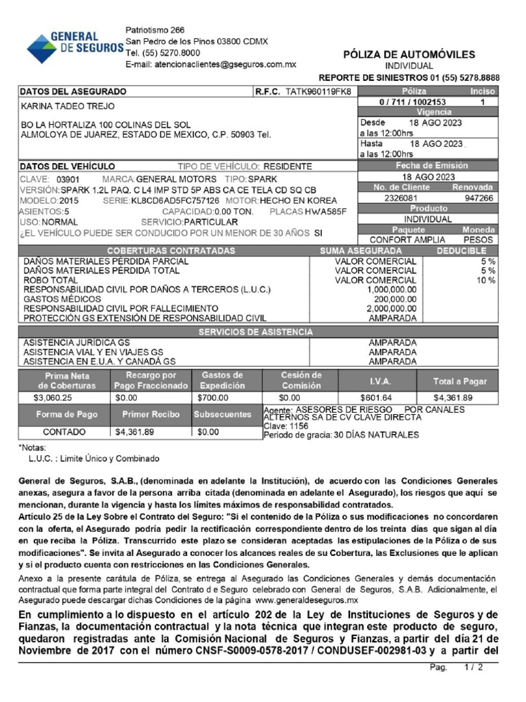 Poliza de Seguro | PDF